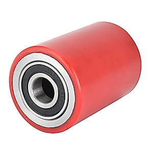 Pallet Jack/Truck Load Wheels Full Set with Axles and Entry Exit Roller 3" x 3.75" with Bearings ID 20mm Poly Tread Red