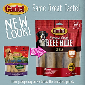 Cadet Premium Grade Beef Hide for Dogs, Rawhide Long Lasting Dog Chews, Chips, Curls & Rolls for Small/Medium/Large Dogs