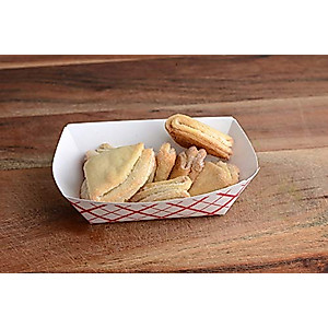 100ct Disposable Paper Food Tray (1/4 LB) - Red Check Food Tray, USA MADE, Recyclable, Biodegradable, Compostable, Great for Picnics, Carnivals, Party, Camping, BBQ, Restaurants, Fries (0.25lb)
