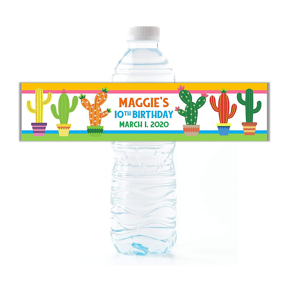 Cactus Water Bottle Labels, Persoanlized Party Favors, Pack of 25 Peel and Stick Waterproof Wrappers