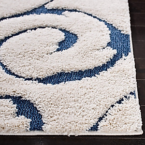 SAFAVIEH Florida Shag Collection Accent Rug - 2'3" x 4', Cream & Blue, Scroll Design, Non-Shedding & Easy Care, 1.2-inch Thick Ideal for High Traffic Areas in Foyer, Living Room, Bedroom (SG455-1165)