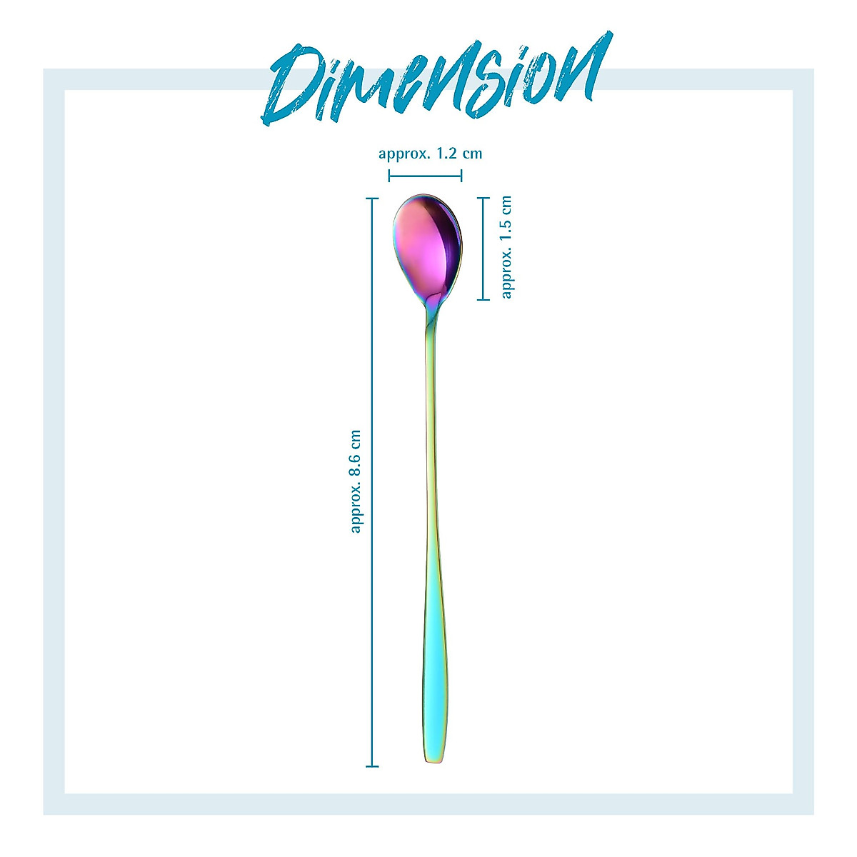 GRÄWE Long Handle Iced Tea Spoon, Coffee Spoon, Ice Cream Spoon, Spoons for desserts, Stainless Steel, Cocktail Stirring Spoons, Set of 6, Dishwasher Safe, Rainbow