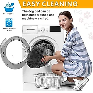 Idepet Cat Bed, Calming Dog Bed Luxury Plush Pet Bed with Anti-Slip Bottom Warm Round Dogs Cushion Soft Cozy Fluffy Cat Dog Bed (20", Dark Grey)