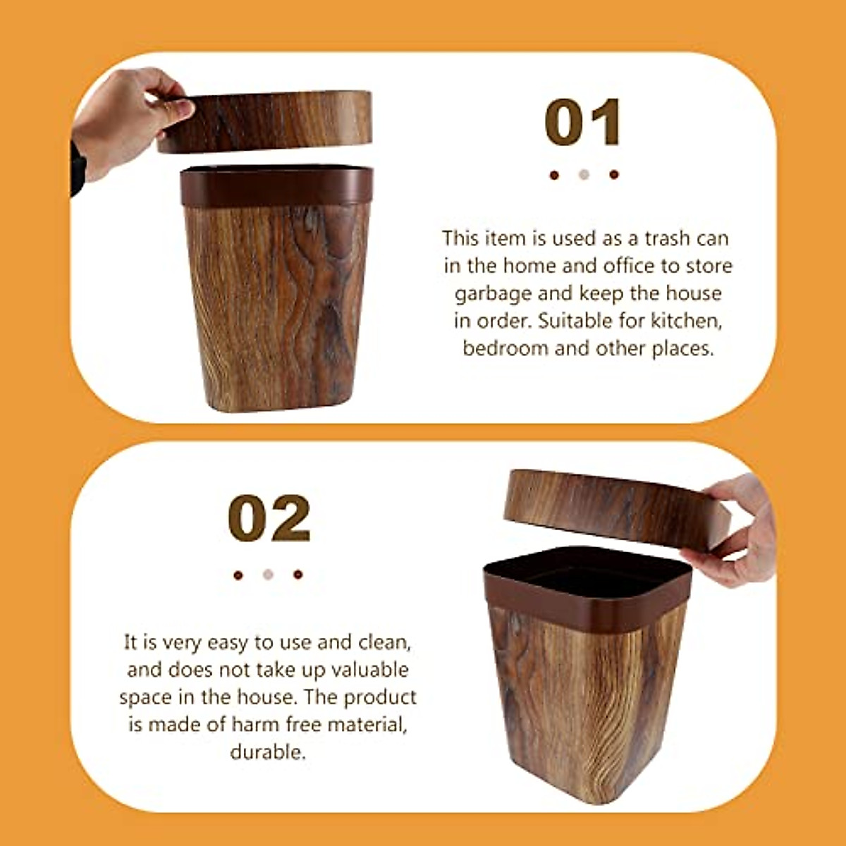 Zerodeko Trash Can Wood Trash Can Lidless Wastebasket Wood Grain Garbage Container Kitchen Trash Bin Office Trash Can for Bathrooms Kitchens Home Offices 11.99X9.43X9.43inch