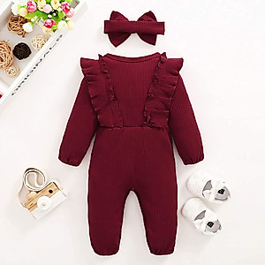 nilikastta Baby Girls Clothes Newborn Infant Ruffle Long Sleeve Romper Jumpsuit(Wine Red2,0-3M)