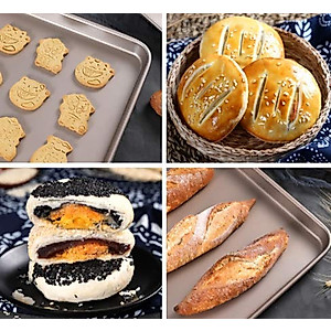 POKALI 3 Piece Bakeware Set,Nonstick Cookie Baking Sheets, Cookie Sheet, Muffin Pan, Loaf Pan Rectangular Tray 9.5X5.5inch-gold