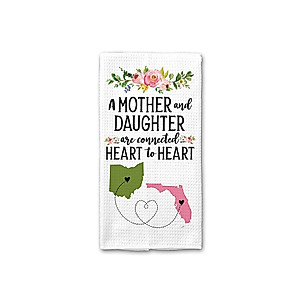 CANARY ROAD Personalized Kitchen Towel | Two State Mother Daughter | Gift For Mom | Gift For Her | Mother Present | Mothers Day Gift | Long Distance Map Gift | Unique Mom Gift | Gift for Daughter