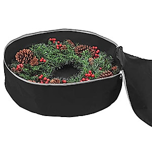 Primode Christmas Wreath Storage Bag 24"- Garland Wreaths Container with Handles - Durable 600D Oxford Polyester Material Holiday Wreaths Storage Holder 24” (Black)