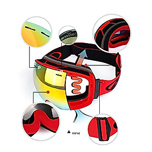 Jueshanzj Ski Goggles 100% UV Protection Snow Goggles for Men, Women Black frame + black film + black red belt