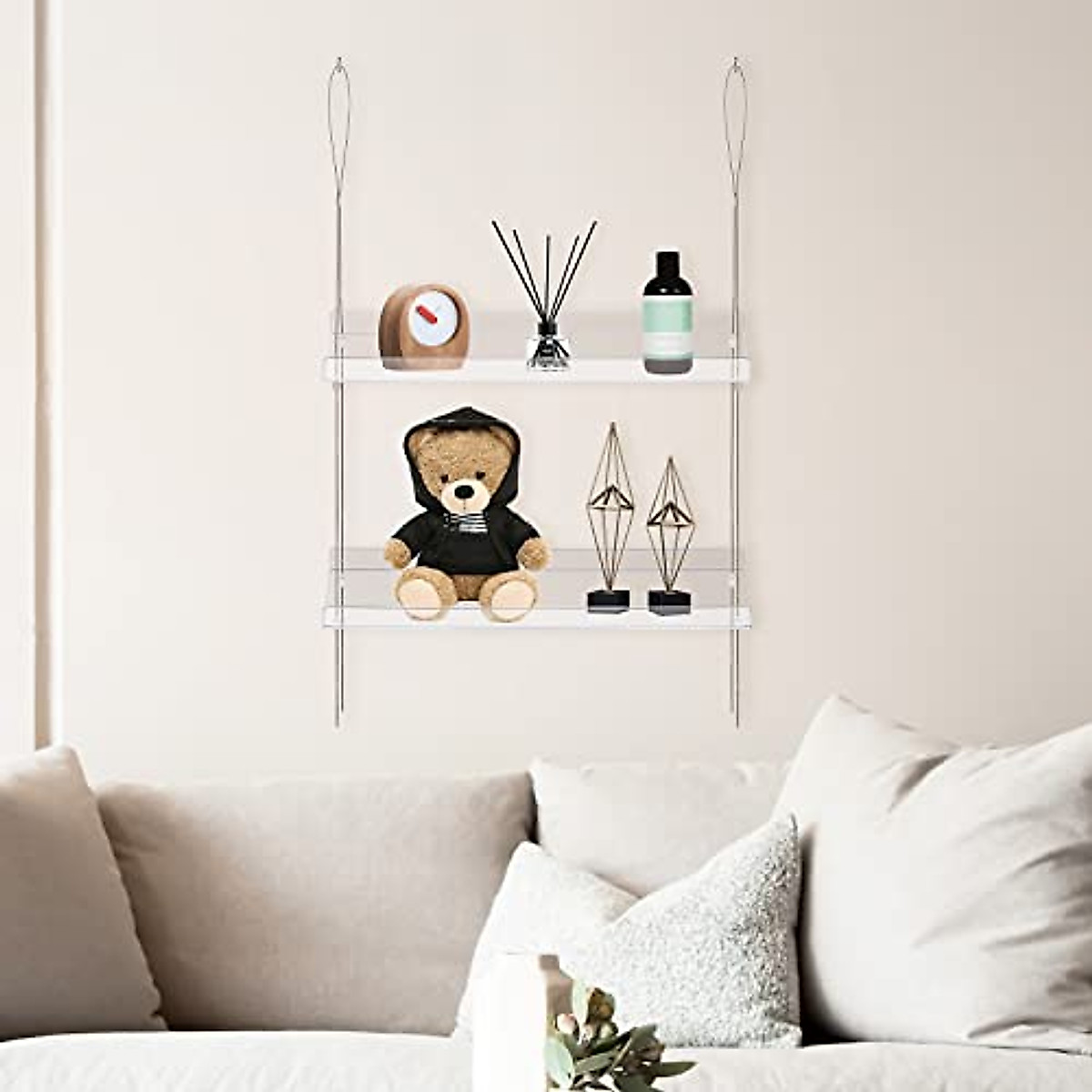 Sumerflos Acrylic Hanging Floating Shelves, 2Tier Clear Indoor Wall Window Storage Rack, Height Adjustable Display Floating Shelves for Home, Kitchen, Bedroom, Bathroom