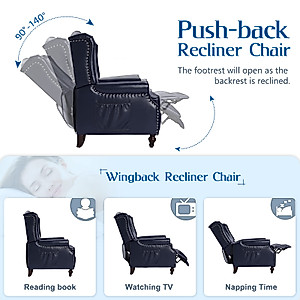Consofa Wingback Recliner Chair with Massage and Heat - Tufted PU Leather Push Back Arm Chair for Living Room - Vintage Recliner Chair with Remote Control, Padded Cushion, Backrest, Wooden Legs