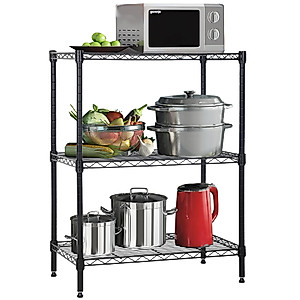 WYGMAV 3 Tier Shelf Metal Wire Shelving Unit Adjustable Storage Shelves Storage Rack Heavy Duty Steel Standing Shelf Units for Restaurant, Garage, Kitchen Metal Shelves with Feet Leveler, Black