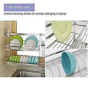 Hanging Dish Drying Rack Orgainzer Set Wall Mount Over the Sink with Utensil Holder, Colture Kitchen Dishes Plate shelf Organizers with Removable 2 Tier Fruit Basket, 304 Stainless Rust Proof