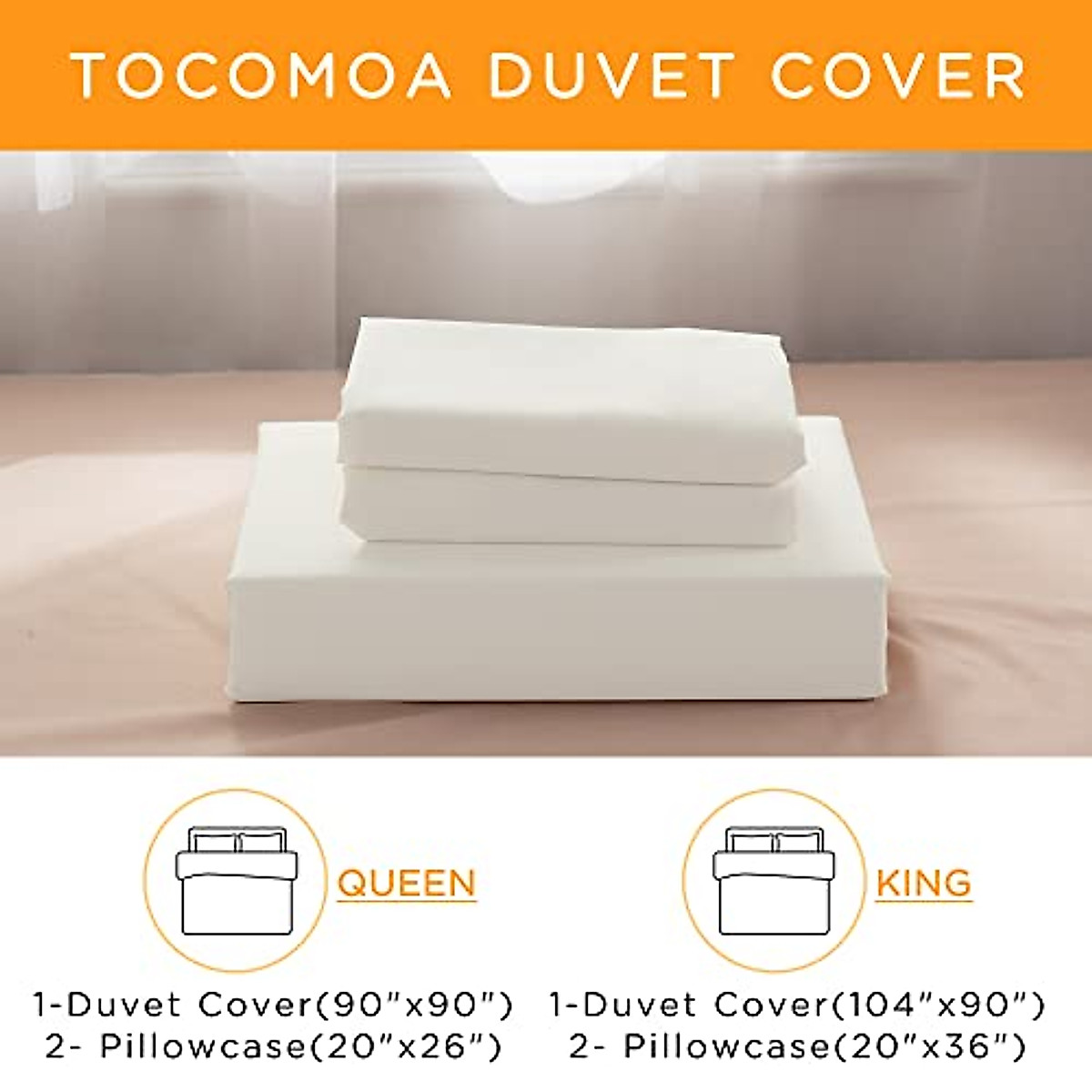 TOCOMOA Duvet Cover Queen Size, 100% Microfiber Off White Comforter Cover Set, Ultra Soft 3 Pieces Bedding Set with 1 Duvet Cover 90x90 inches and 2 Pillowcases