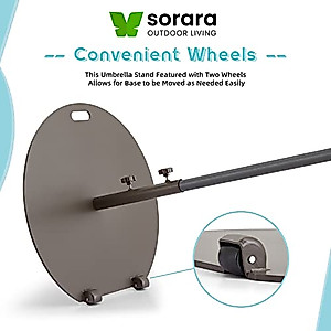 SORARA 55 lbs Umbrella Stand Outdoor Base Heavy Duty, Patio Umbrella Base with Wheels, Outdoor Umbrella Base Weight 27 inch Diameter Steel for Deck, Lawn, Garden, Pool, Brown