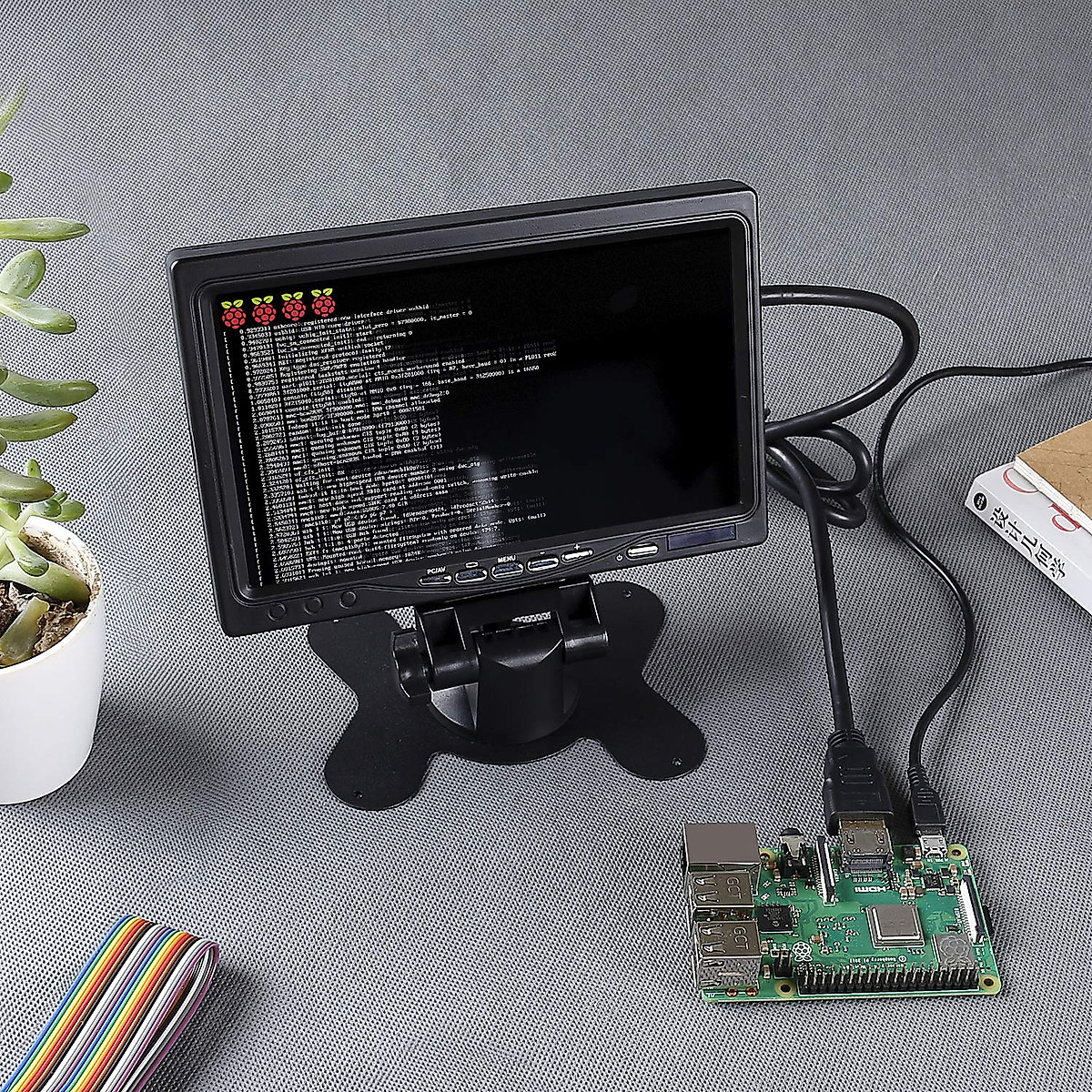SunFounder 7 Inch HD TFT LCD Screen Monitor HDMI - 1024x600 Display AV VGA Input Built in Speaker for Raspberry Pi 400 4 Model B 3 Model B+ 3B CCTV Computer PC DVR Car