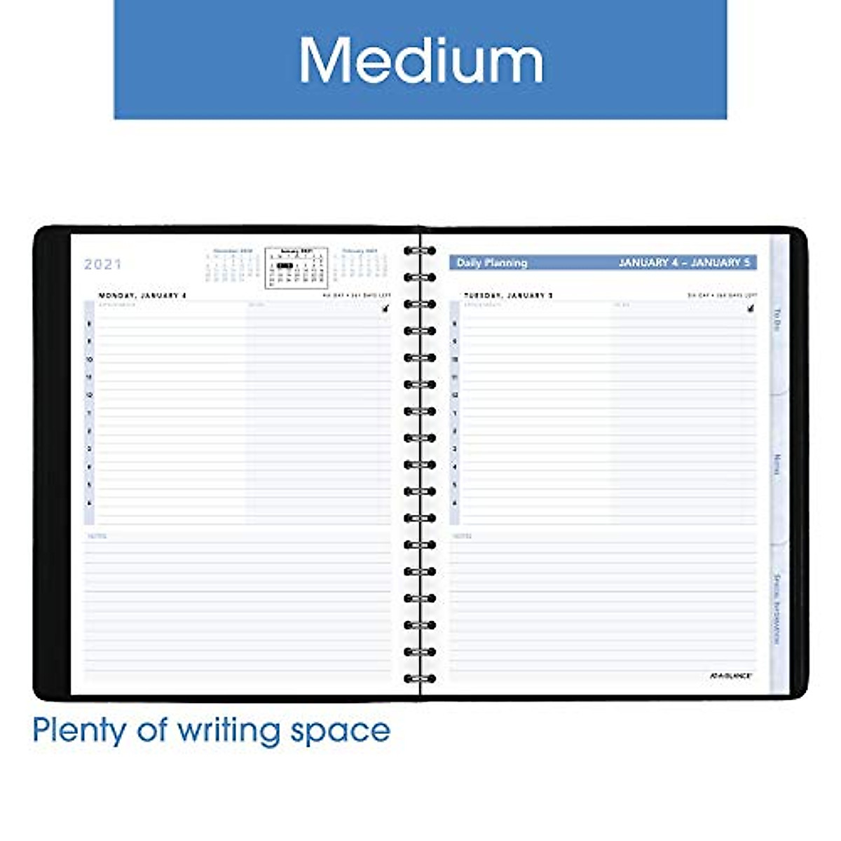 2021 Daily Appointment Book & Planner by AT-A-GLANCE, 6-1/2" x 8-3/4", Medium, The Action Planner, Black (70EP0305)