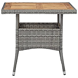 vidaXL Patio Dining Table, Patio Table with Storage, Outdoor Table, Garden Furniture for Porch Deck Lawn Backyard Balcony, Solid Acacia Wood PE Rattan