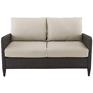Crosley Furniture Kiawah Wicker Outdoor Loveseat, 2-Person Patio Couch for Porch, Deck, Backyard, Sand
