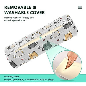 Vnurnrn Cute Cat Cartoon Neck Support Pillow Round Neck Roll Bolster Cylinder Pillow Cervical Pillows Bolster Pillow for Leg Knee Back Head Support for Work Women Men Traveling Headrest