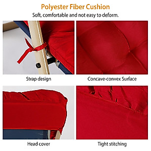 KOCASO 67x22in Chaise Lounger Cushion Bench Patio Recliner Rocking Chair Sofa Mat Deck Chair Cushion Indoor Outdoor Furniture Pat with 6 Ties & 1 Non-Slip Top Cover, Red (Only A Cushion)