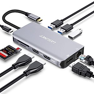 Lasuney Triple Display 10 in 1 USB Type C HUB with to 2 HDMI, Displayport, PD3.0, Ethernet, 3 USB Ports, SD/TF, Multiport Adapter Docking Station Dongle for Laptop