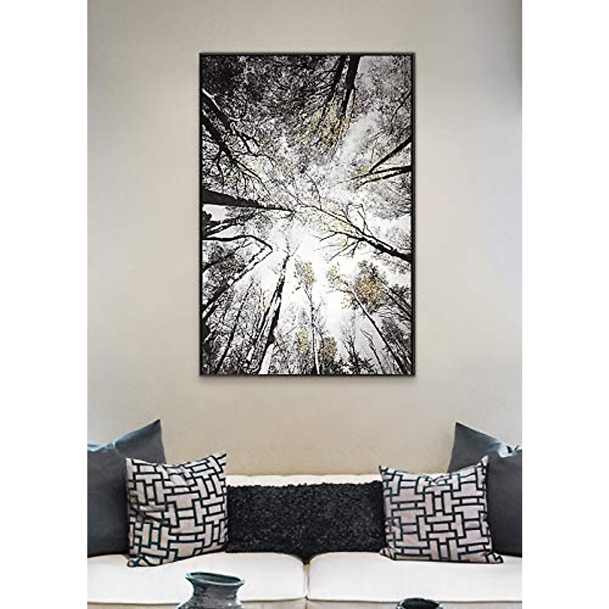 lamplig Forest Wall Art Large Grey Tree Pictures Black and White Gray Canvas Prints Hand Painted Oil Paintings Gold Leaf Framed Nature Artwork Vertical Home Decor for Living Room Bedroom 32"x48"