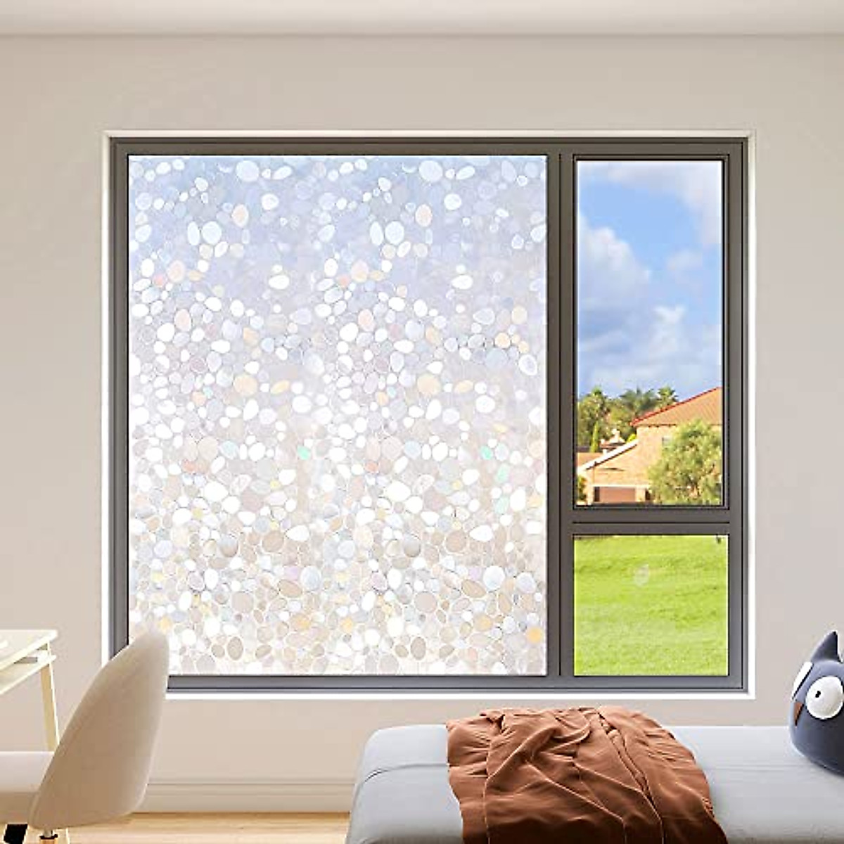3D Pebble Window Privacy Film, Frosted Glass Window Film,Vinyl Decorative Window Decals, UV Blocking Window Coverings Static Clings Non Adhesive Window Film (17.5 x 78.7 inch)