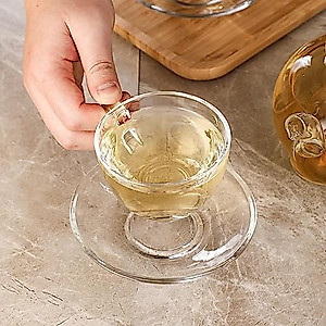 Glass Teapot Set, 40OZ/1200ml Stovetop Safe Glass Tea Kettle with Removable Infuser & Tea Warmer, Tea Cups and Saucers Set of 4, Blooming Tea & Loose Leaf Tea Maker Set for Women