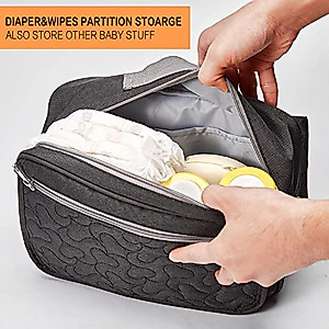 MOMIGO Baby Diaper Caddy Bag with Changing Pad - Waterproof Changing Bag Baby Stroller Bag Nursery Storage Bin for Diapers, Wipes & Toys Mini Diaper Bag for Outdoor（Black