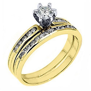 14k Yellow Gold .75 Carats Round Diamond Engagement Ring Wedding Band Bridal Set