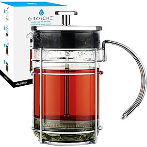 GROSCHE MADRID French Press - Premium Coffee and Tea Maker - 1.0L - 34oz - Borosilicate Glass Beaker - Dual Filter System For Rich Brew - Versatile Brewing | Stainless Steel Filter