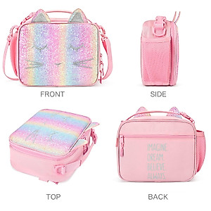 mibasies Cat Insulated Lunch Box for Girls Kids Rainbow Bag for School
