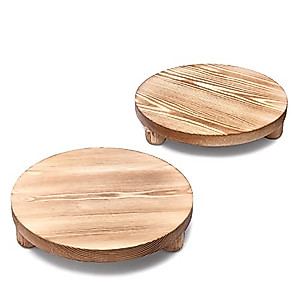 HULISEN Wood Risers for Decor, 10 Inch Round Wooden Pedestal Stand for Indoor Plant Pot Riser, Set of 2 Farmhouse Rustic Decorative Display Tray for Kitchen Counter and Bathroom Table (Natural)