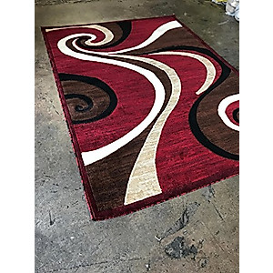 Modern Area Rug Red Contemporary Swirl Carpet King Design 144 (5 Feet 2 Inch X 7 Feet 3 Inch)