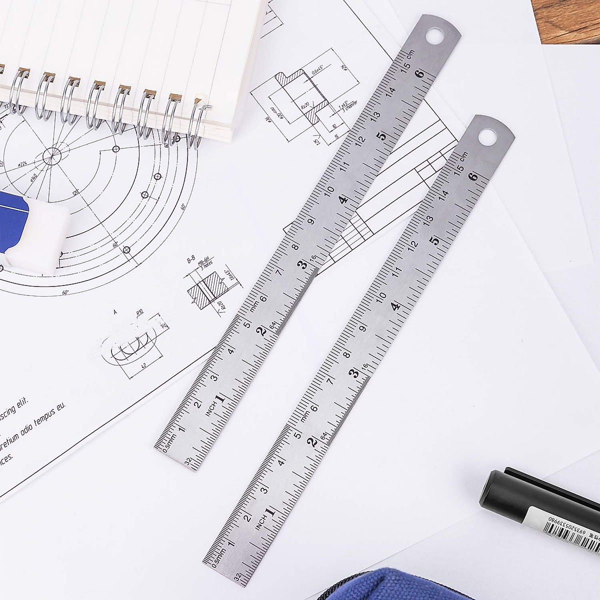 Amazon Basics 6-Inch Stainless Steel Ruler, 4-Pack