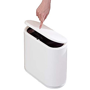 Sooyee 10 Liter Rectangular Plastic Trash Can Wastebasket with Press Type Lid,2.4 Gallon Garbage Container Bin for Bathroom,Powder Room,Bedroom,Kitchen,Craft Room,Office (Cream White)
