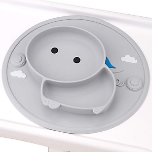 Qshare Toddler Plate, Portable Baby Plates for Toddlers and Kids, BPA-Free Strong Suction Plates for Toddlers, Dishwasher & Microwave Safe Silicone Placemat 9x6x1.4 inch Gray