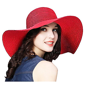 ASSQI Beach summer wide sun foldable hat for women Red