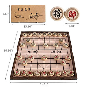 Luoyer 15 inch Chinese Chess Set with PU Leather Foldable Board Xiangqi Portable Chinese Chess Game Set Strategy Xiang Qi Board Games for 2 Players for Teens Adults Family