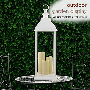 Alpine Corporation 28" Tall Outdoor Battery-Operated Lantern with LED Lights, White