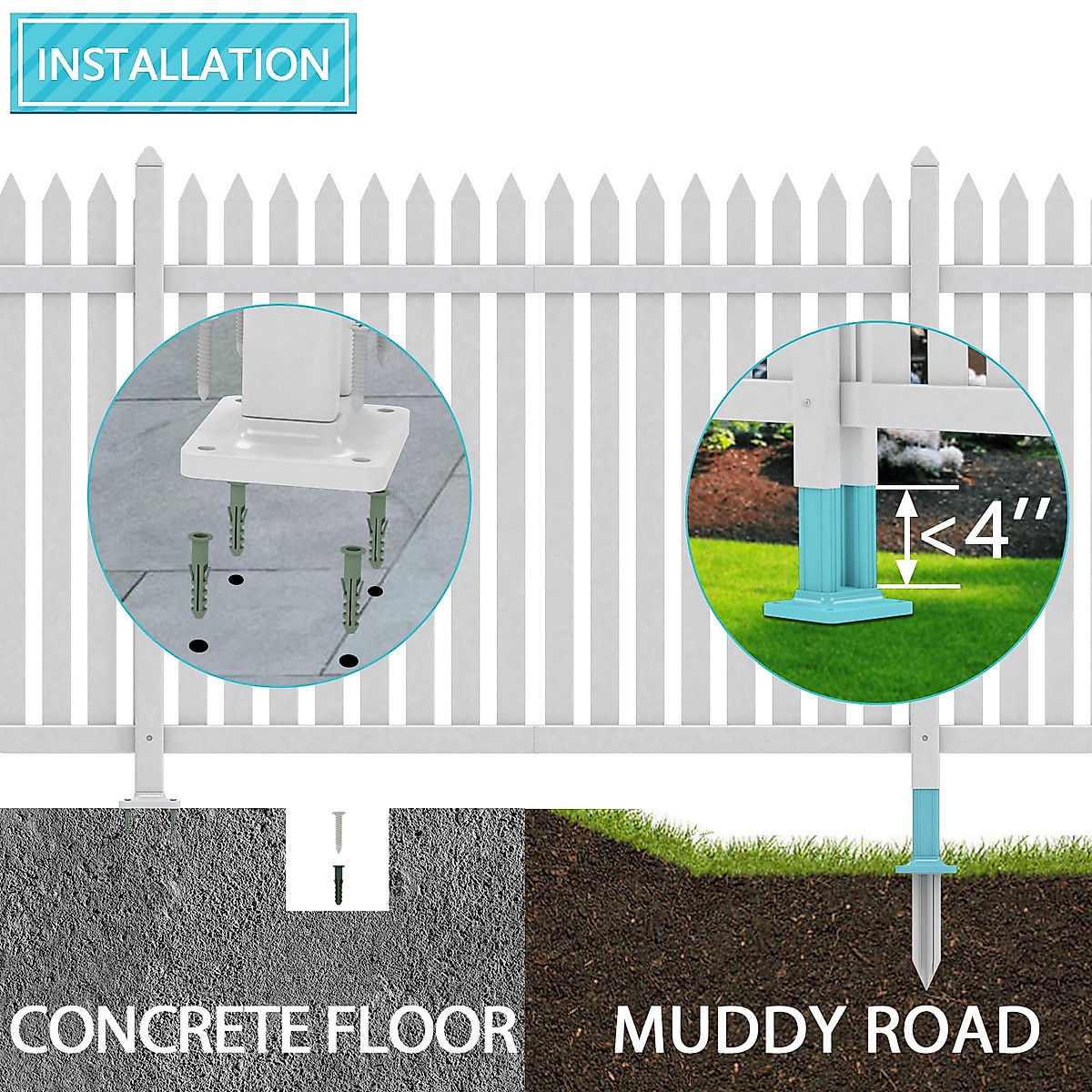 Coarbor 1 Set 84"x38.6" Vinyl Picket Fence Panels White Straight PVC Garden Decorative Fence for Yard Border Vinyl Outdoor Fence Pet Barrier Temporary Small Dog Fence (34 Pickets)