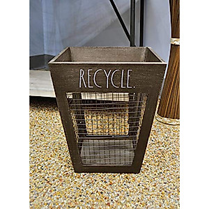Rae Dunn Mini Waste Basket - Metal and Wood Trash Bin with Decorative Print for Home, Office, Bathroom - Stylish Design for Any Interior Décor