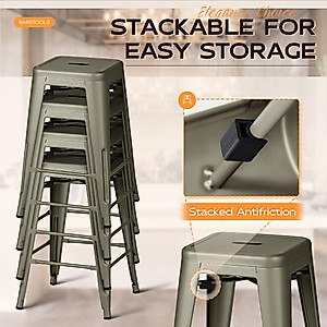 Furmax 24 Inches Metal Bar Stools Bar Height High Backless Stools Indoor Outdoor Stackable Kitchen Stools Set of 4 (Gun)