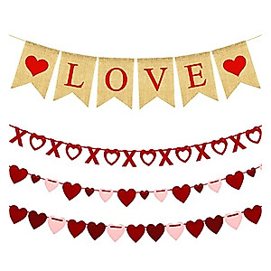4Pcs Valentines Day Decorations Set Love Heart XO Garlands Banner for Engagement Wedding Party Home Classroom Office, No DIY Required