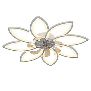 35''Ceiling Fans with Lights,Bladeless Ceiling Fan with Lights and Remote, Flush Mount Ceiling Fan with Dimmable LED Light,Modern Low Profile Ceiling Fan 6 Speed Wind Timing for Bedroom 90W (White)
