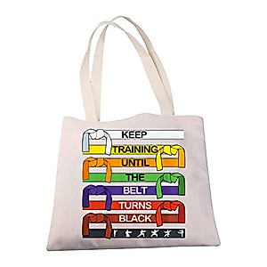 MBMSO Karate Tote Bag Keep Training until the Belt Turns Black Tote Bag Karate Girl Gifts Taekwondo Gifts Martial Arts Gifts (Karate TB)