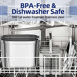 Homtyler Stainless Steel Multiple Pets Water Fountain for Cats Inside, 3 Replacement Filters&Ultra-Quiet Pump, 2.2L/73oz Automatic Dog Dispenser Water Bowl