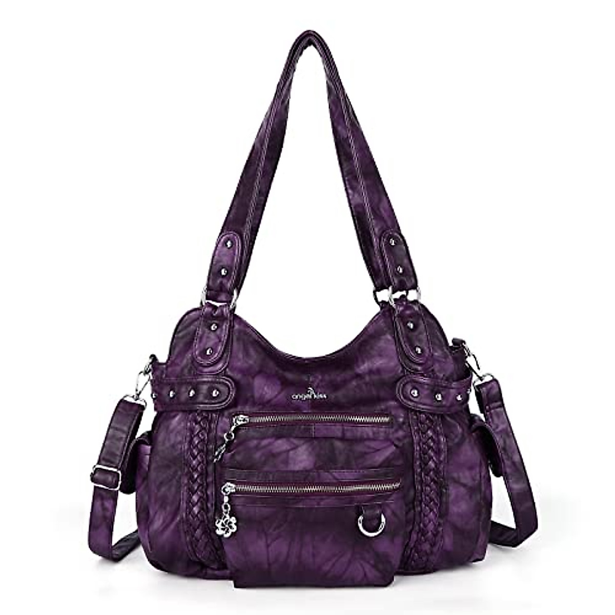 Angel Kiss Hobo Handbags for Women Soft PU Leather Shoulder Handbags Ladies Purses PURPLE