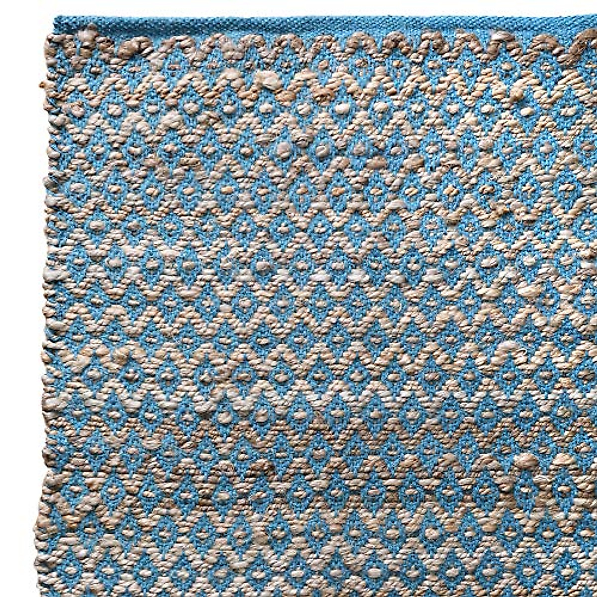 Jute Cotton Rug 2x3'- Hand Woven by Skilled Artisans, for Any Room of Your Home décor - Reversible for Double The wear - Diamond Design - Jute Cotton Rug - Natural Teal,Kitchen Rug,Entry Way Rug